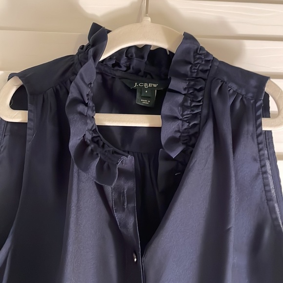 J. Crew Factory | Tops | J Crew Factory Ruffle Neck Top Size 2 Navy | Poshmark